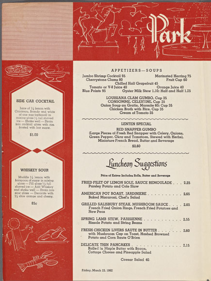 Old Dinner Menu